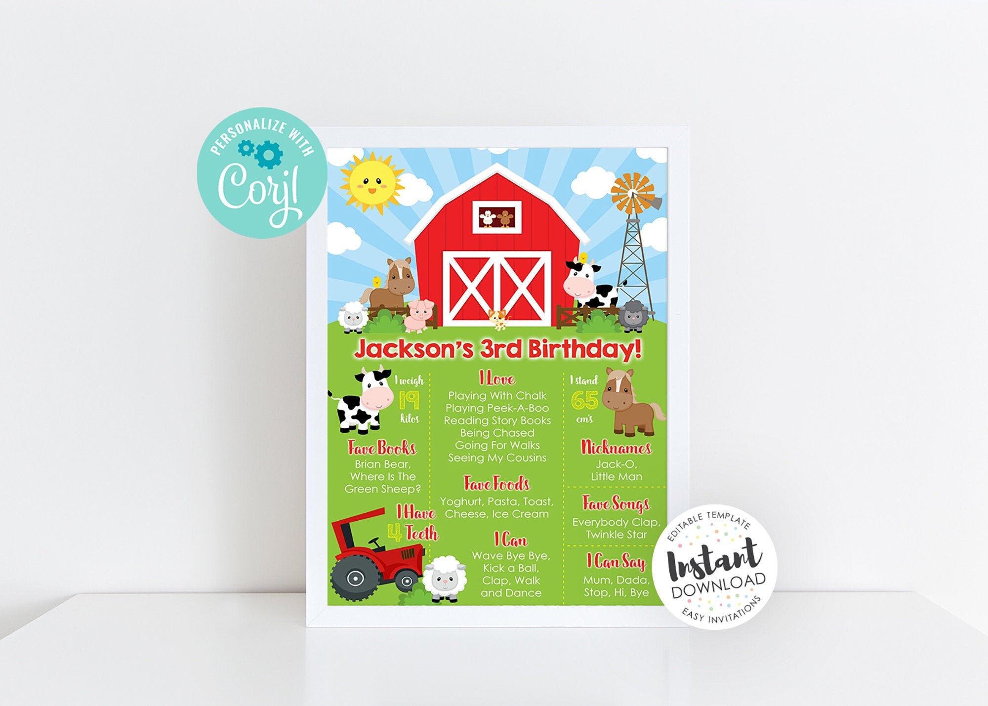 Farm Milestone Poster Birthday Stats Poster Farm First | Etsy