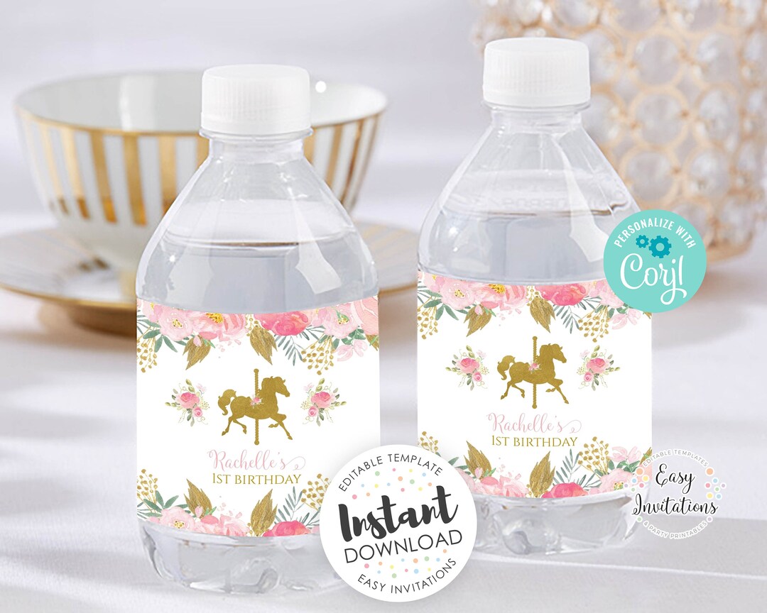 Carousel Water Bottle Label Carousel Birthday Carousel - Etsy