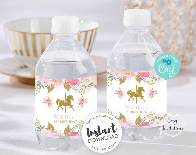 Carousel Water Bottle Label, Carousel Birthday, Carousel Party ...
