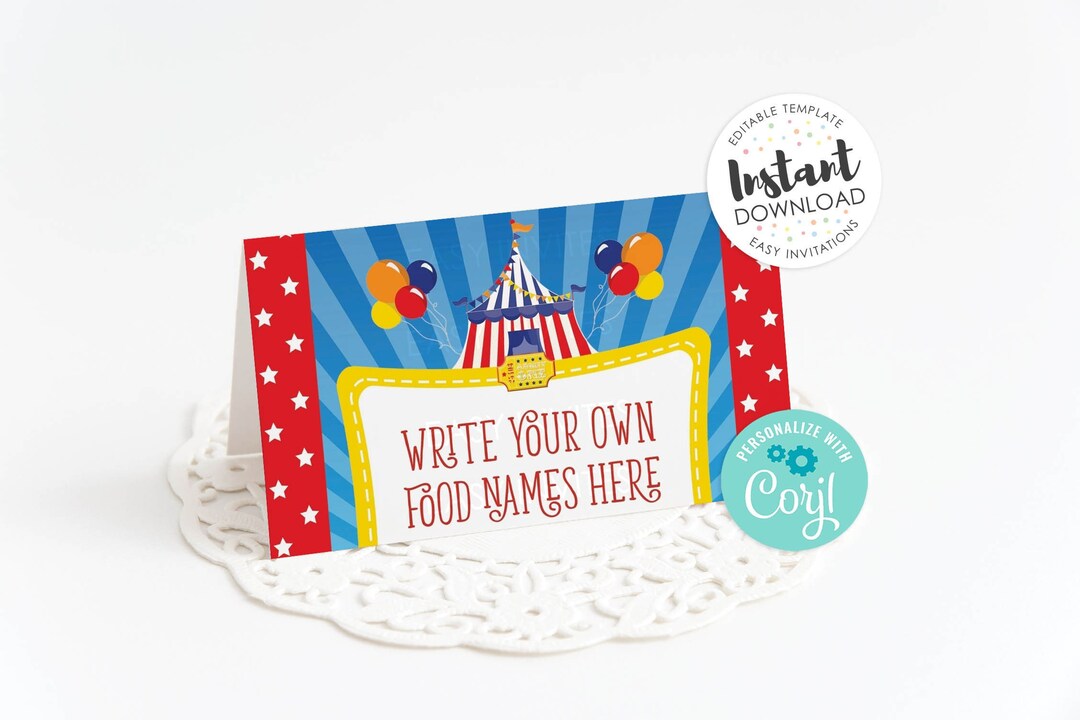 Circus Food Labels Carnival Food Sign Editable Food Cards - Etsy UK