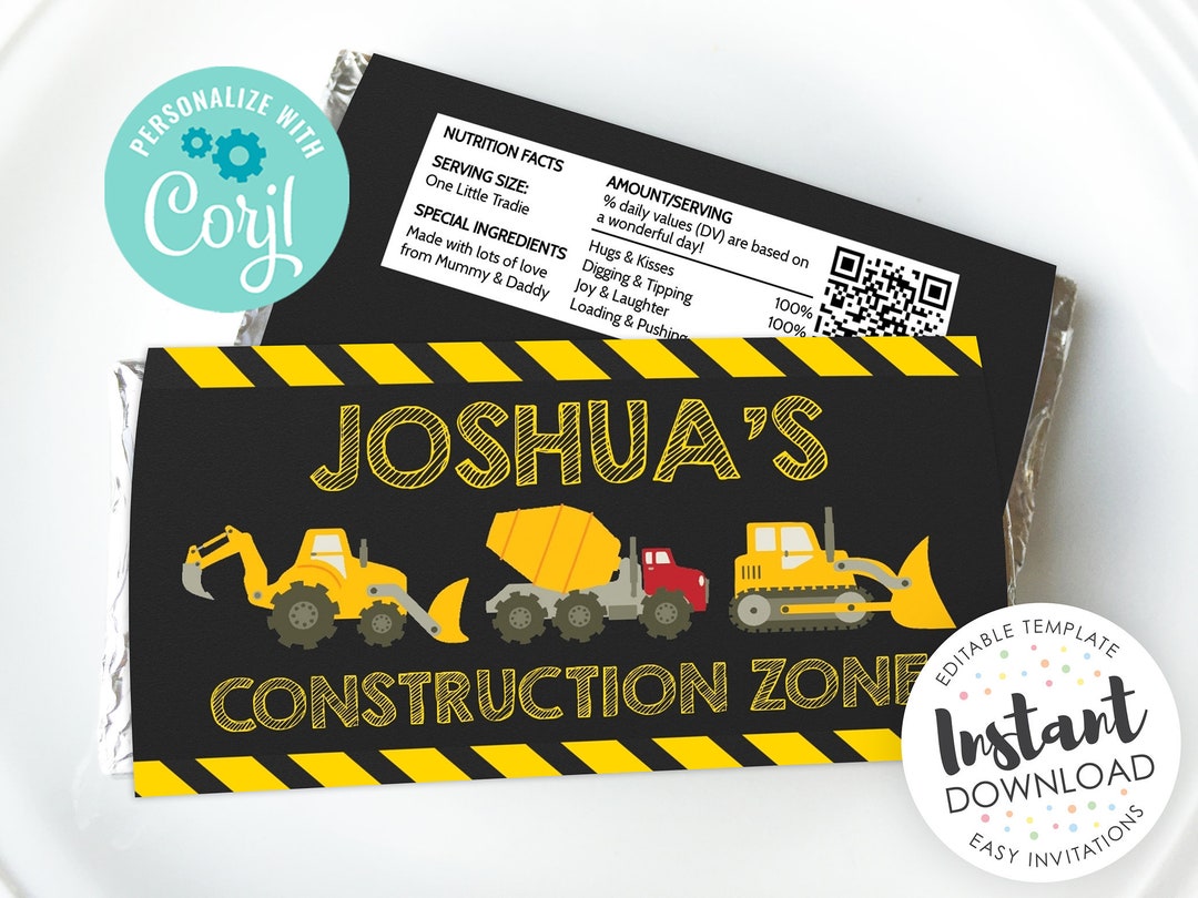 Editable Construction Wrapper Editable Chocolate Wrapper - Etsy Australia