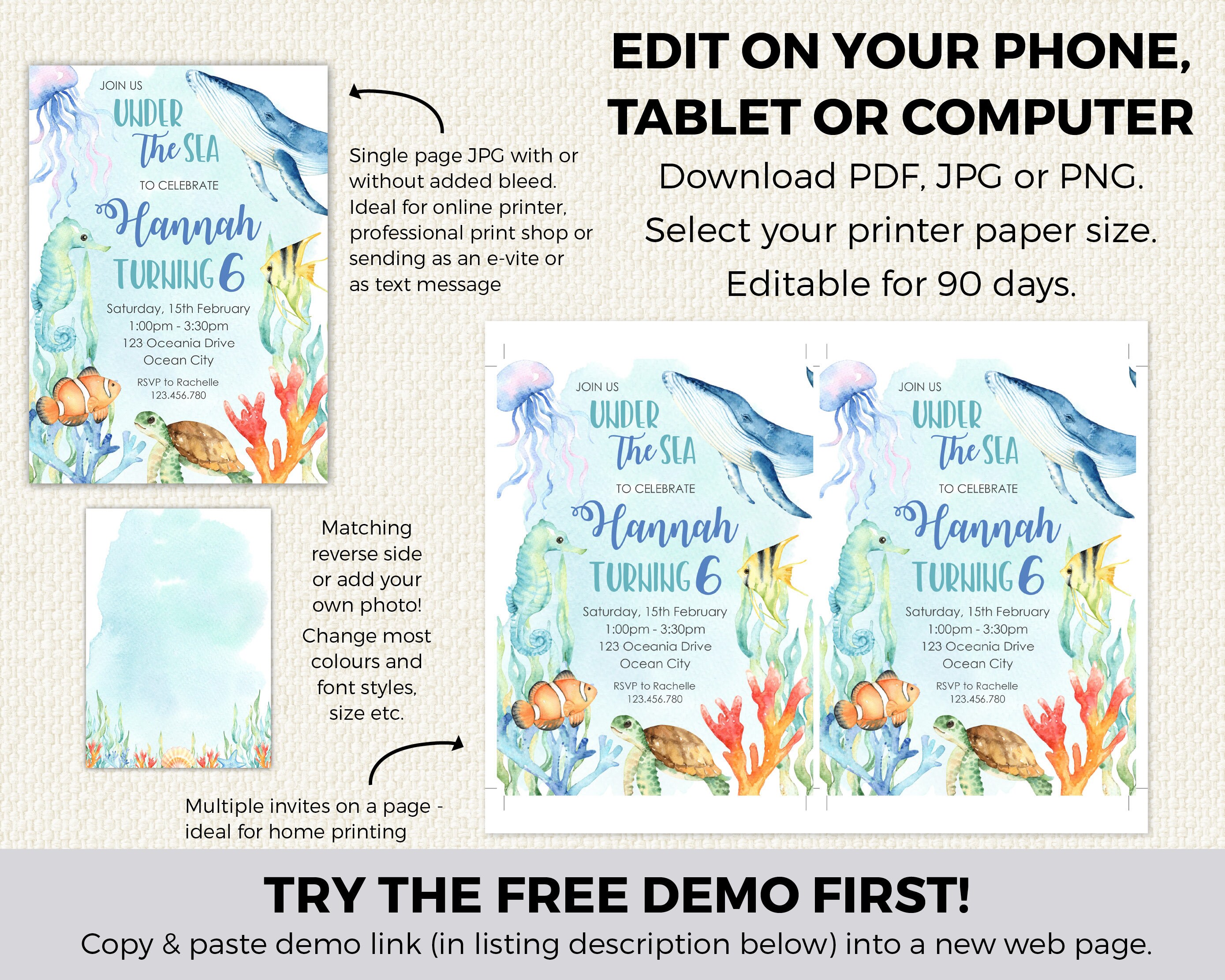 Editable Under the Sea Invite Under the Sea Invitation | Etsy