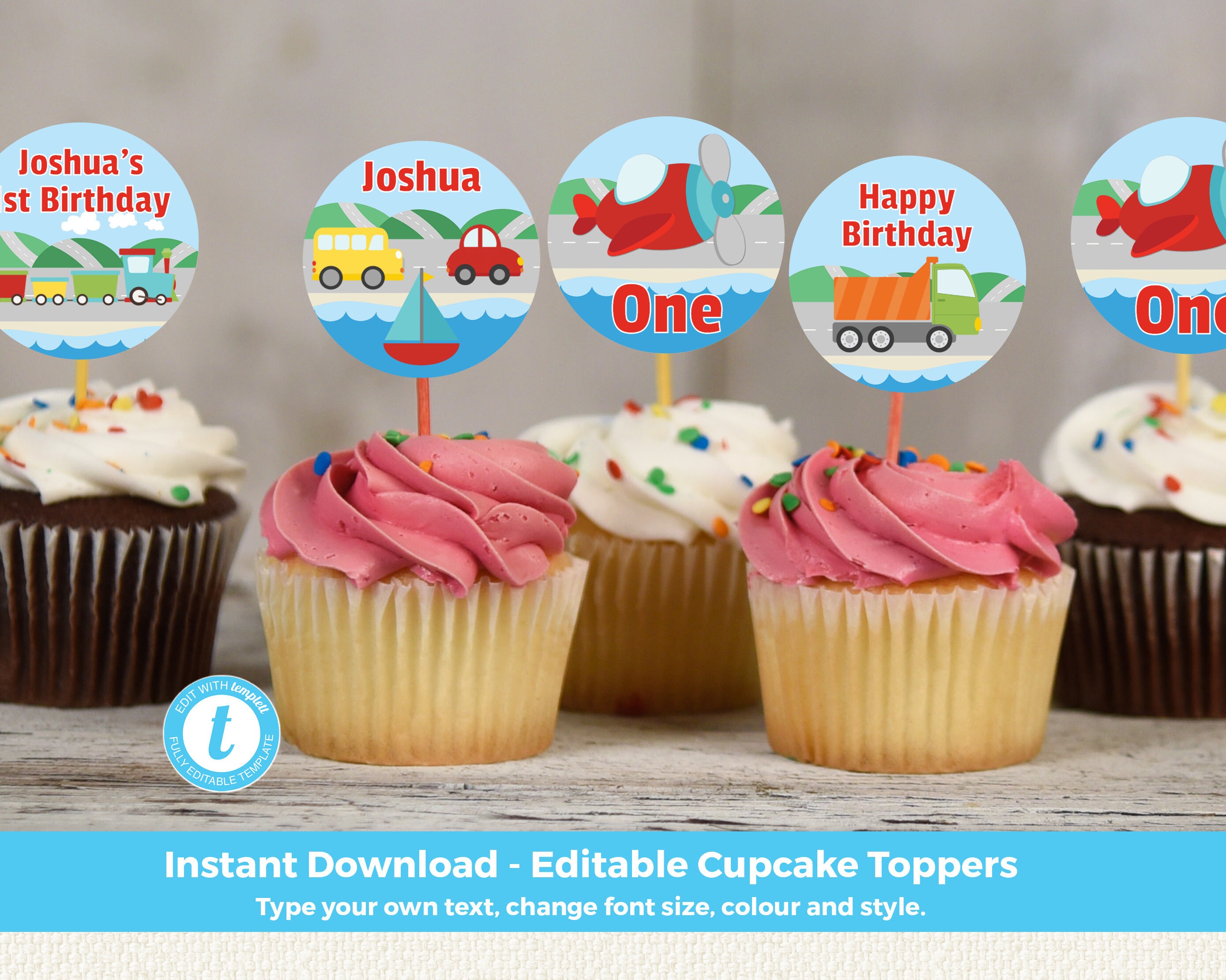 Transportation cupcake toppers transportation birthday | Etsy