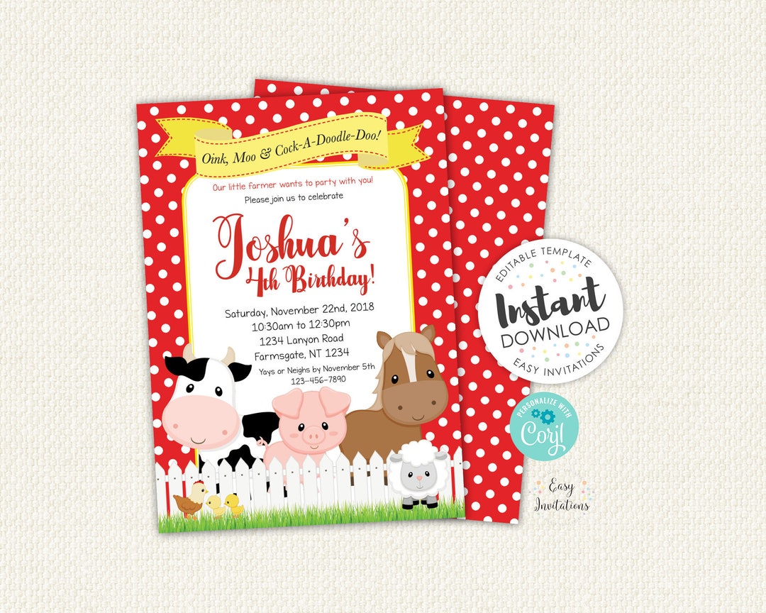 Farm Invitation Farm Birthday Invitation Farm Birthday - Etsy