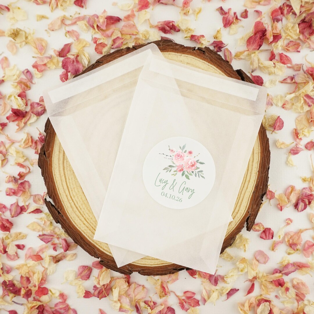 Wedding Confetti Bags | Glassine Envelopes With Stickers | Watercolour ...