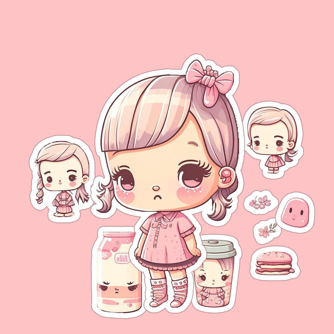 Girly And Kawaii Doll Stickers Printable Png Download Etsy