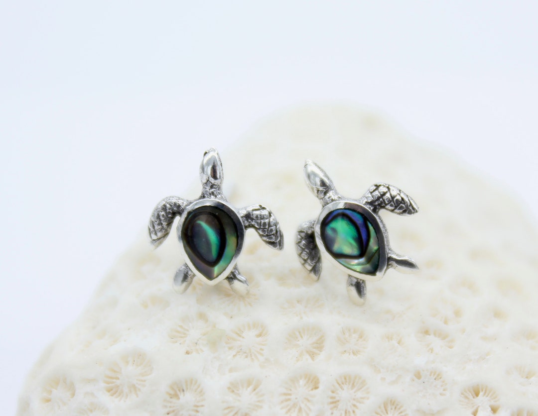 Turtle Sterling Silver Stud Earrings Turquoise Abalone Shell and Mother ...