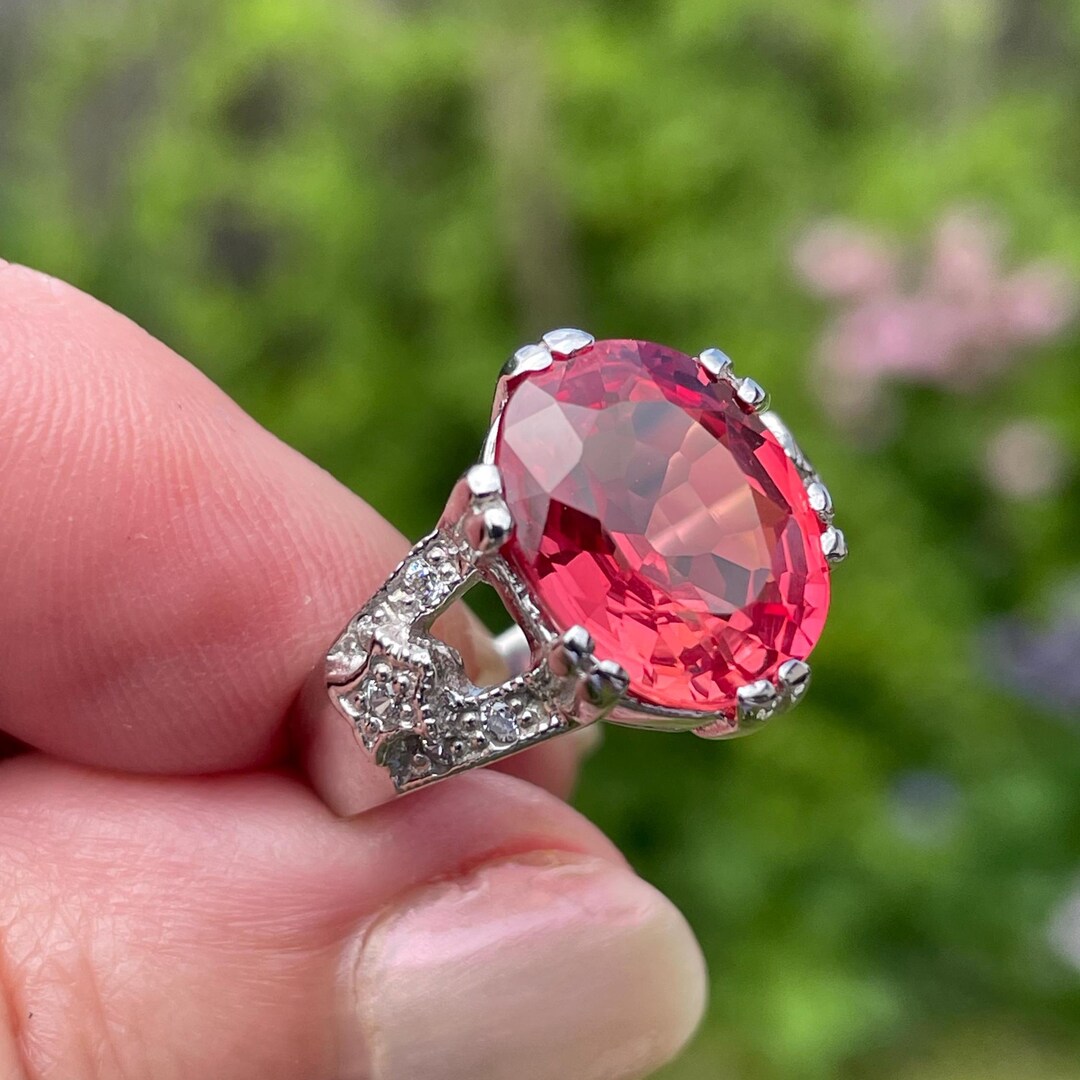 Large 8ct+ Sunset Orange Padparadscha Sapphire Solitaire Sz 7 Ring 925 ...