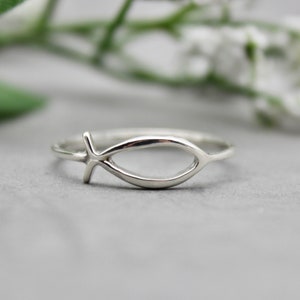 Minimalist Ichthys Fish Ring Christian Ring Jesus Ring 925 Sterling Silver, Christian Symbol ...