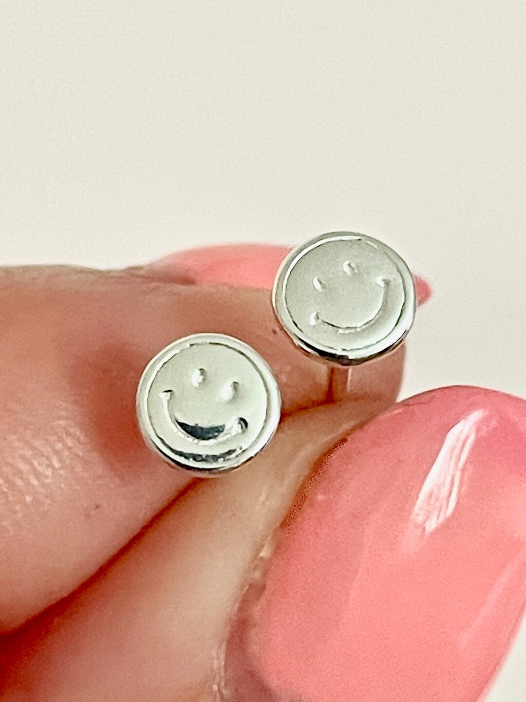 Tiny Engraved Smiley Face 5mm Round/circle Silver Studs, 925 Sterling ...