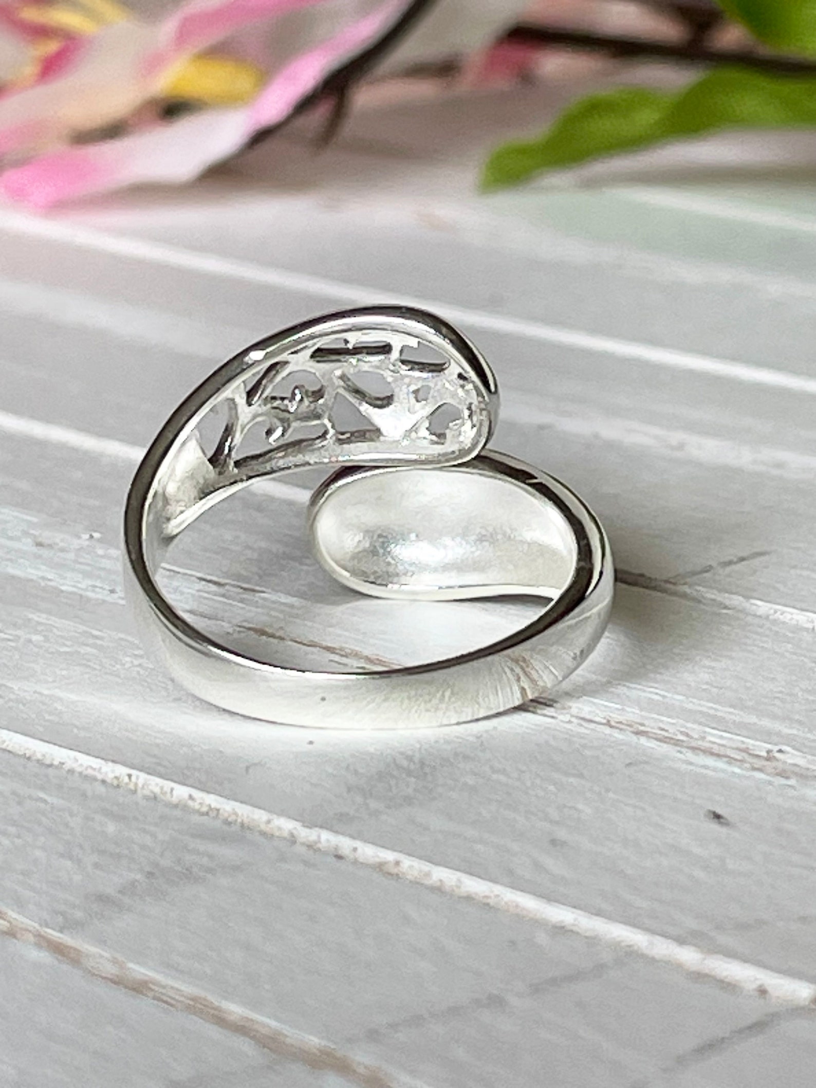 925 Sterling Silver Filigree Teardrop Bypass Open Ring Trendy Stacking ...