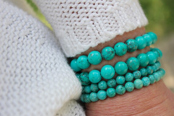 Real Turquoise Stretch Bracelet 6mm 8mm Beads Stacked | Etsy