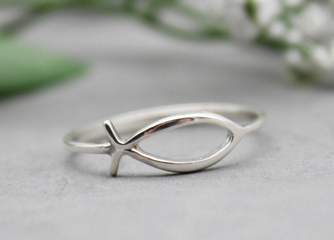 Minimalist Ichthys Fish Ring Christian Ring Jesus Ring 925 Sterling Silver, Christian Symbol ...