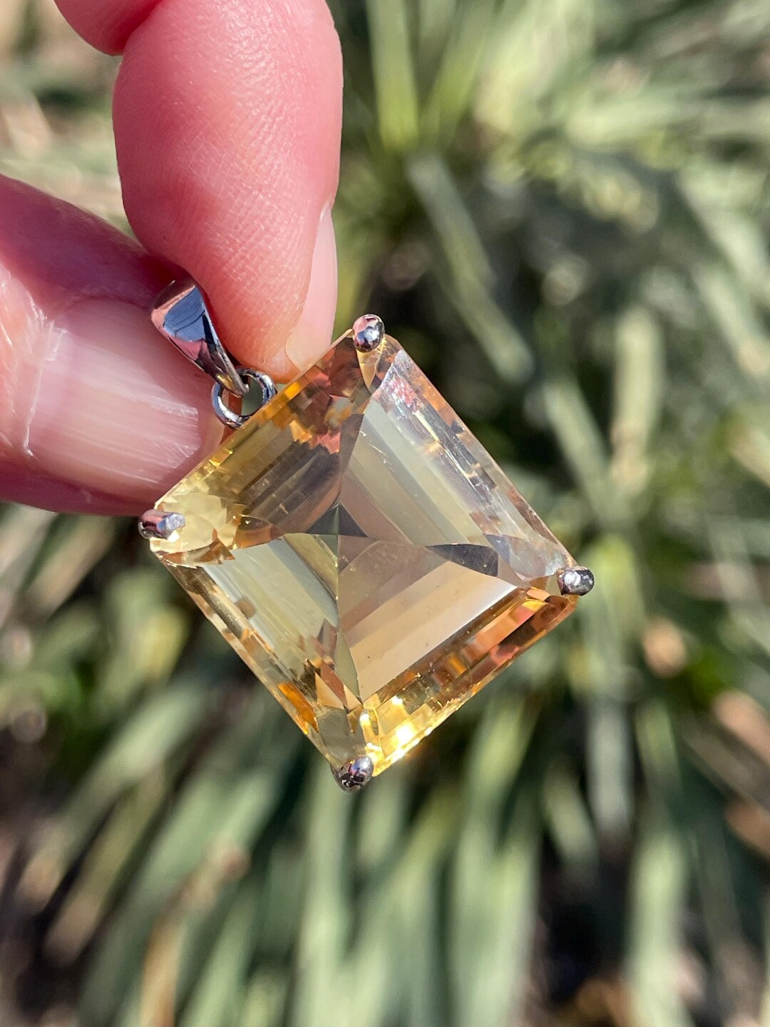 Large 41ct Natural Square Citrine Pendant 925 Sterling Silver / Elegant ...