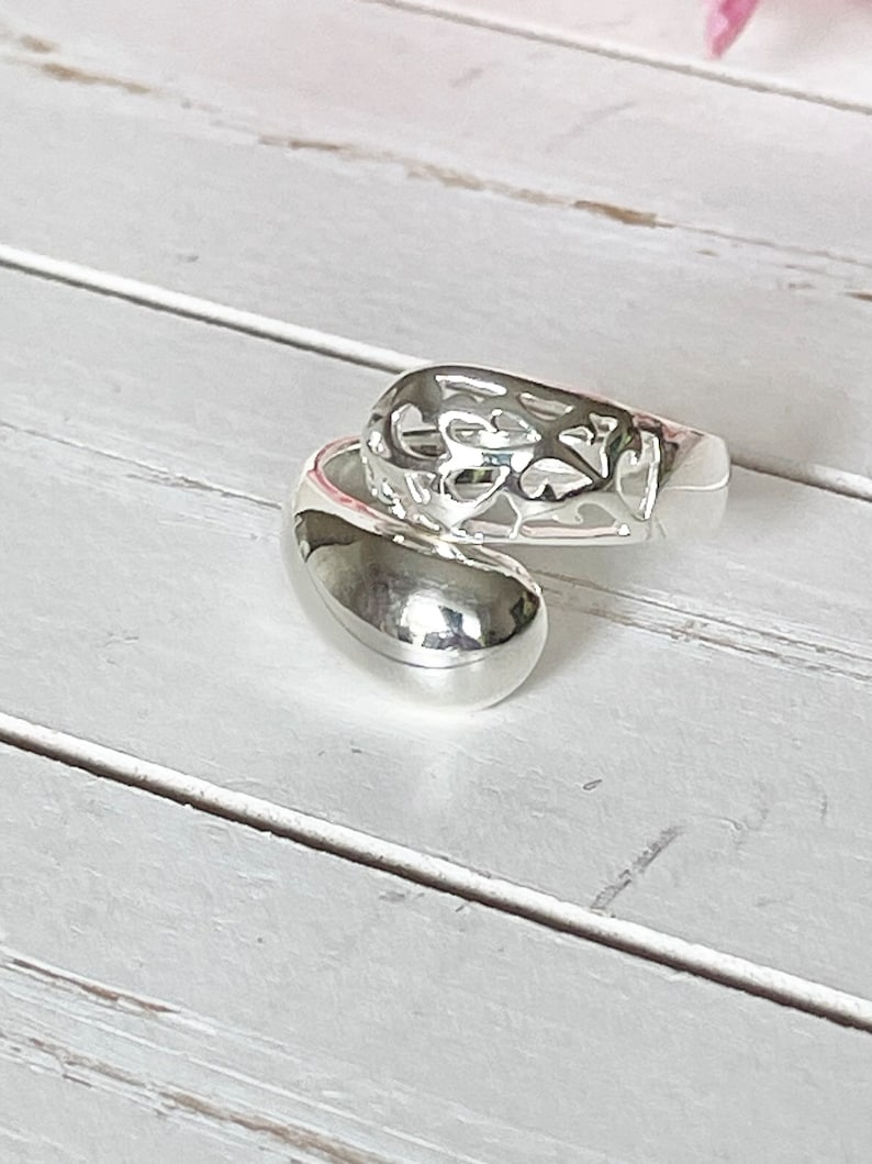 925 Sterling Silver Filigree Teardrop Bypass Open Ring Trendy Stacking ...