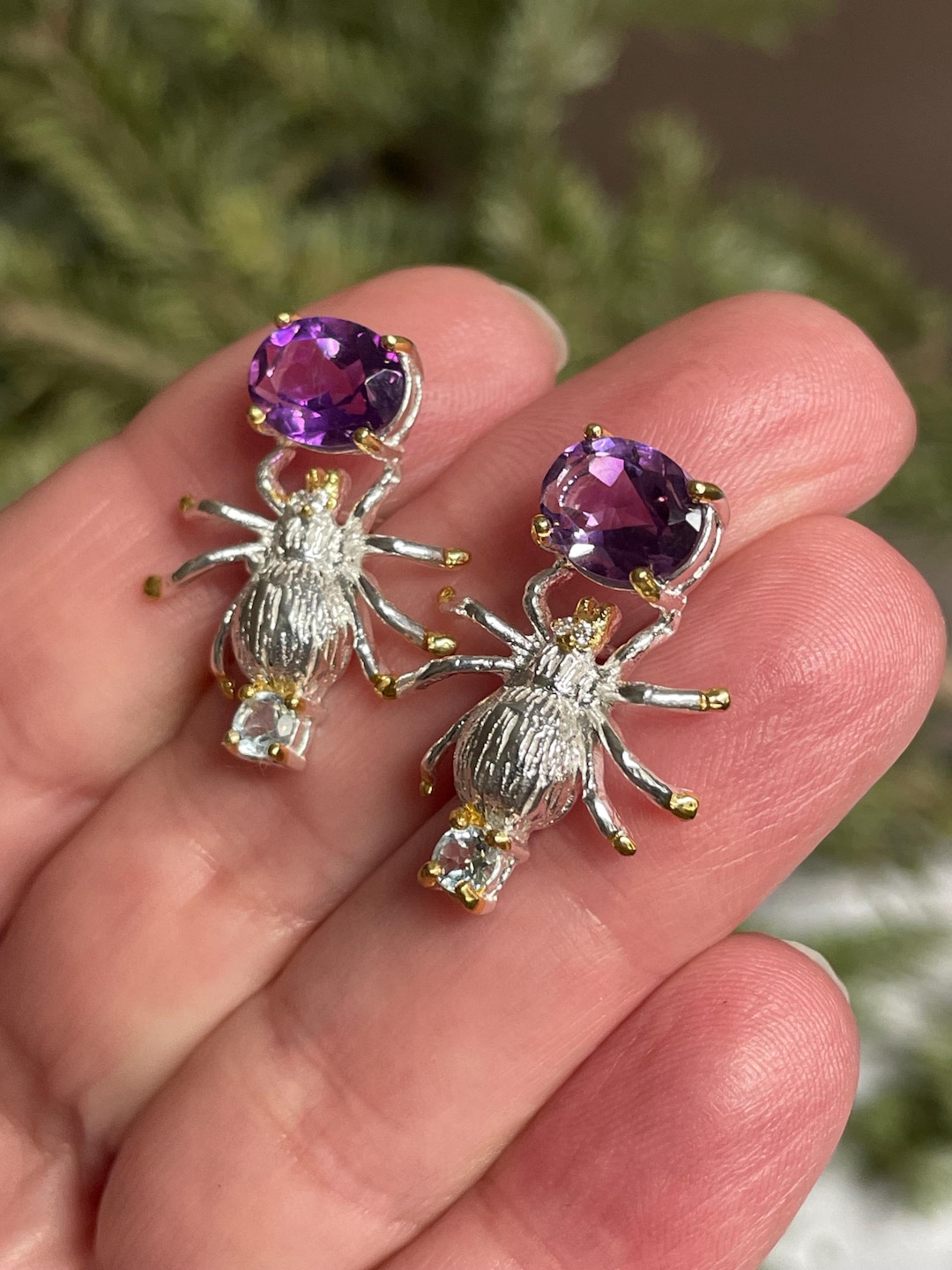 Fancy Purple Amethyst Topaz Spider Large Stud Earrings 925 Sterling ...
