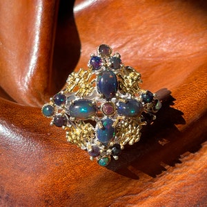 Natural Black Flash Opal Big Rhombus Shape Size 7.25 Ring 925 Sterling ...