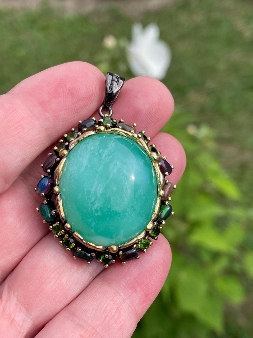 Natural Big 55ct Bright Mint Green Australian Jade Chrysoprase Black Opal Chrome Diopside ...