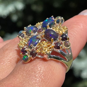 Natural Black Flash Opal Big Rhombus Shape Size 7.25 Ring 925 Sterling ...