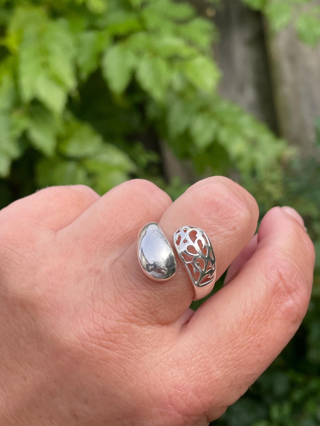 925 Sterling Silver Filigree Teardrop Bypass Open Ring Trendy Stacking ...