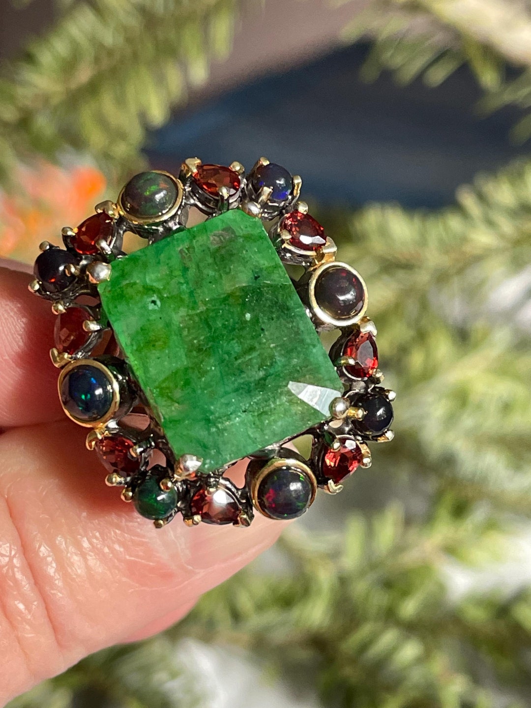 Fancy Big 20ct Natural Large Emerald Green Beryl Black Opal Red Garnet ...
