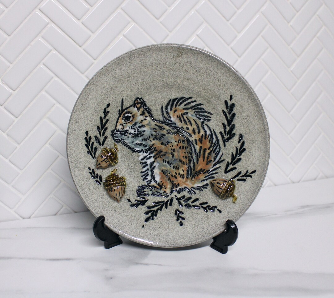 Hand Made Pottery Squirrel Plate Ceramic Christmas Tray Grey - Etsy