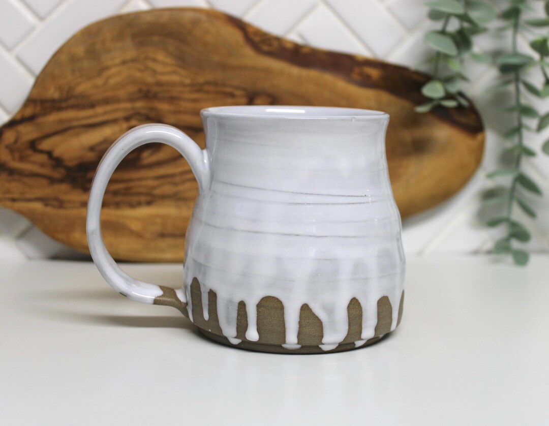 Hand Made Pottery Mug in Drippy White, and Grey Ceramic Coffee Cup ...