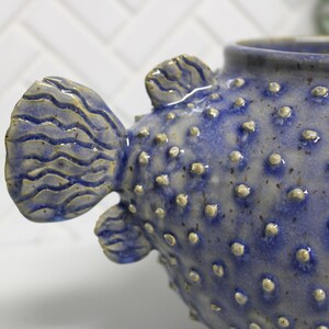Large Pufferfish Vase, Blue White Hand Made Pottery Art Vase, Blowfish ...