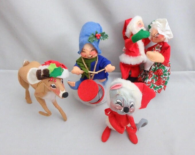 5 Annalee Christmas Mobilitee Dolls: Santa, Mrs Claus, Reindeer, Mouse ...