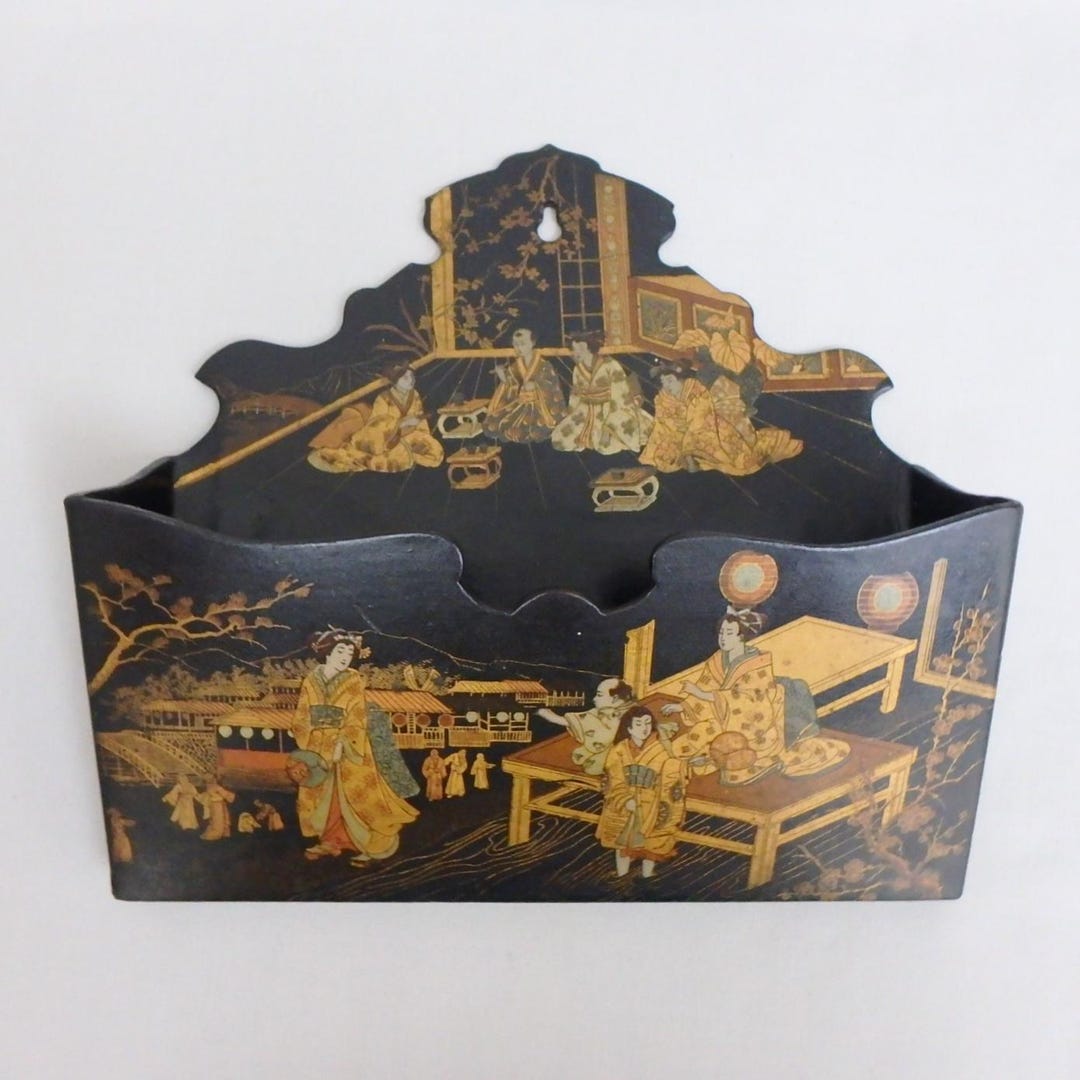 Japanese Lacquered Paper Mache Letter Box / Holder With Gilt Figures - Etsy