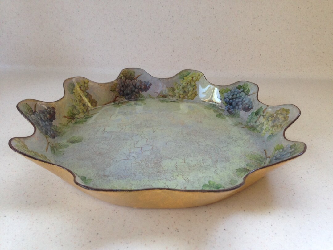 Decoupage Glass Plate Handmade Grapes Serving Plate Gift - Etsy