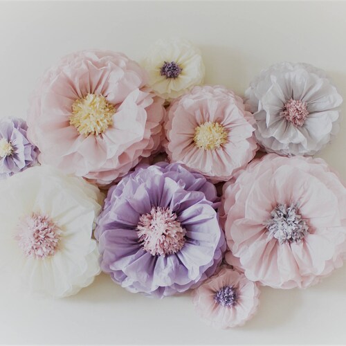 Blue Party Decorations Set Paper Flowers Tissue Pom Pom - Etsy