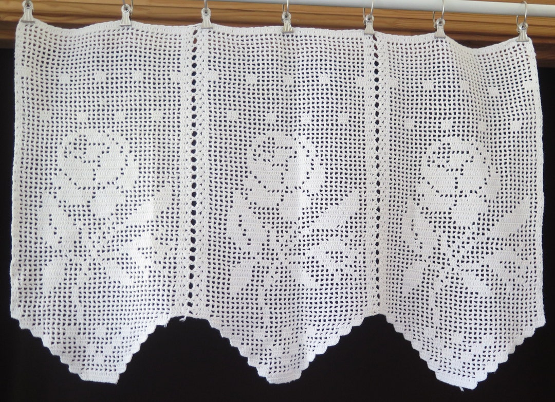 Crochet Valance Swedish Crocheted Window Curtain, Roses Floral Pattern ...
