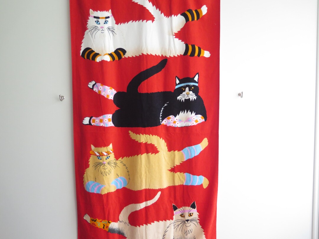 Red Towel With CATS by June Sobel, Beach Towel, Gym Towel #5-39-14 - Etsy