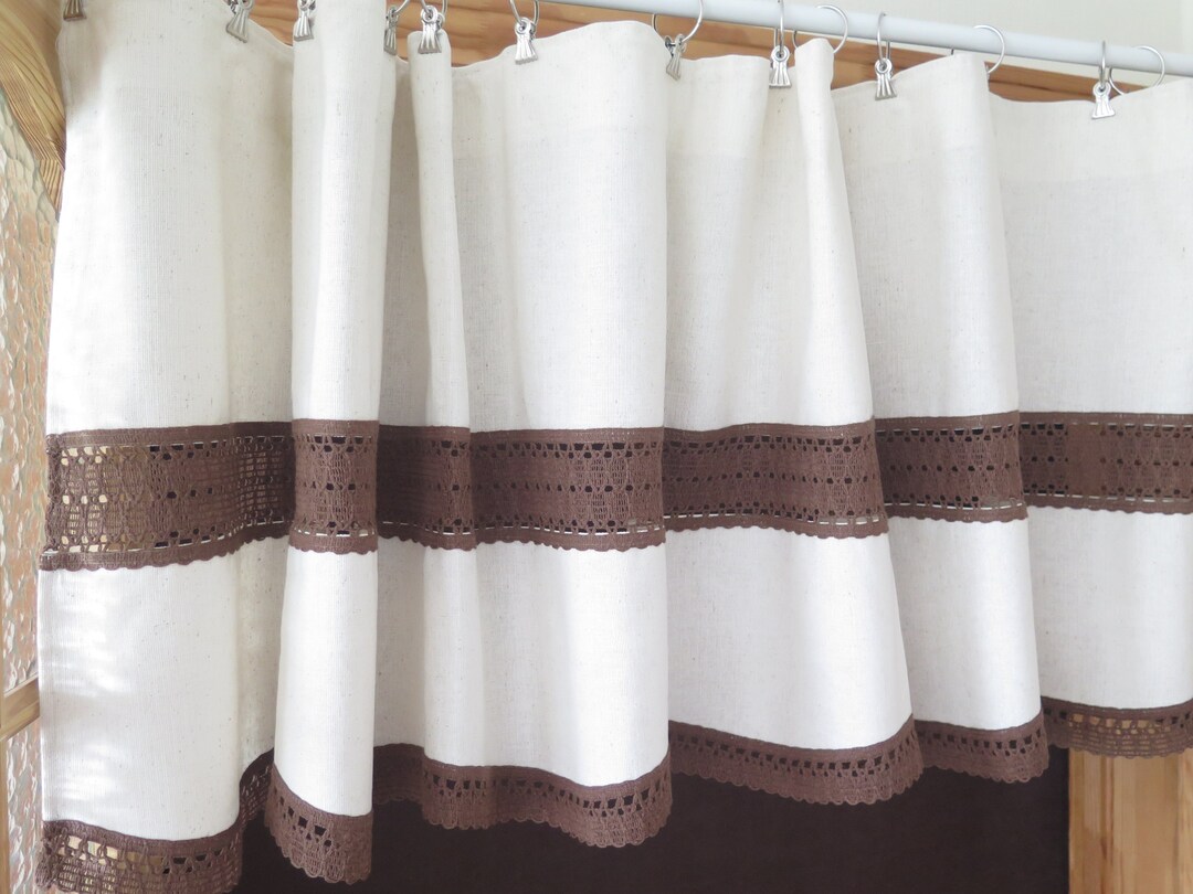 Vintage Valance Cream With Brown Trim and Inlay, Swedish Kitchen ...