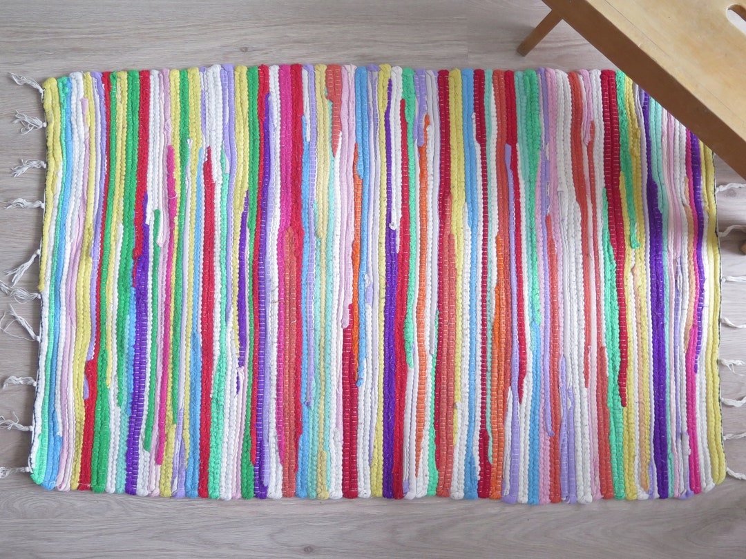 Woven Rug Rag Colorful Bright Striped Vintage Woven, 102 X 63 Cm / 40.1 ...