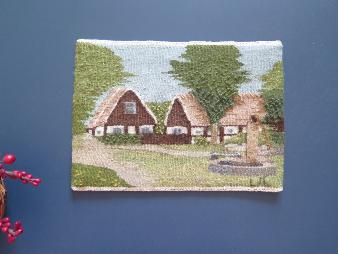 Woven Wool Decor Farmhouse Barn Old House Well Swedish Vintage Tapestry ...
