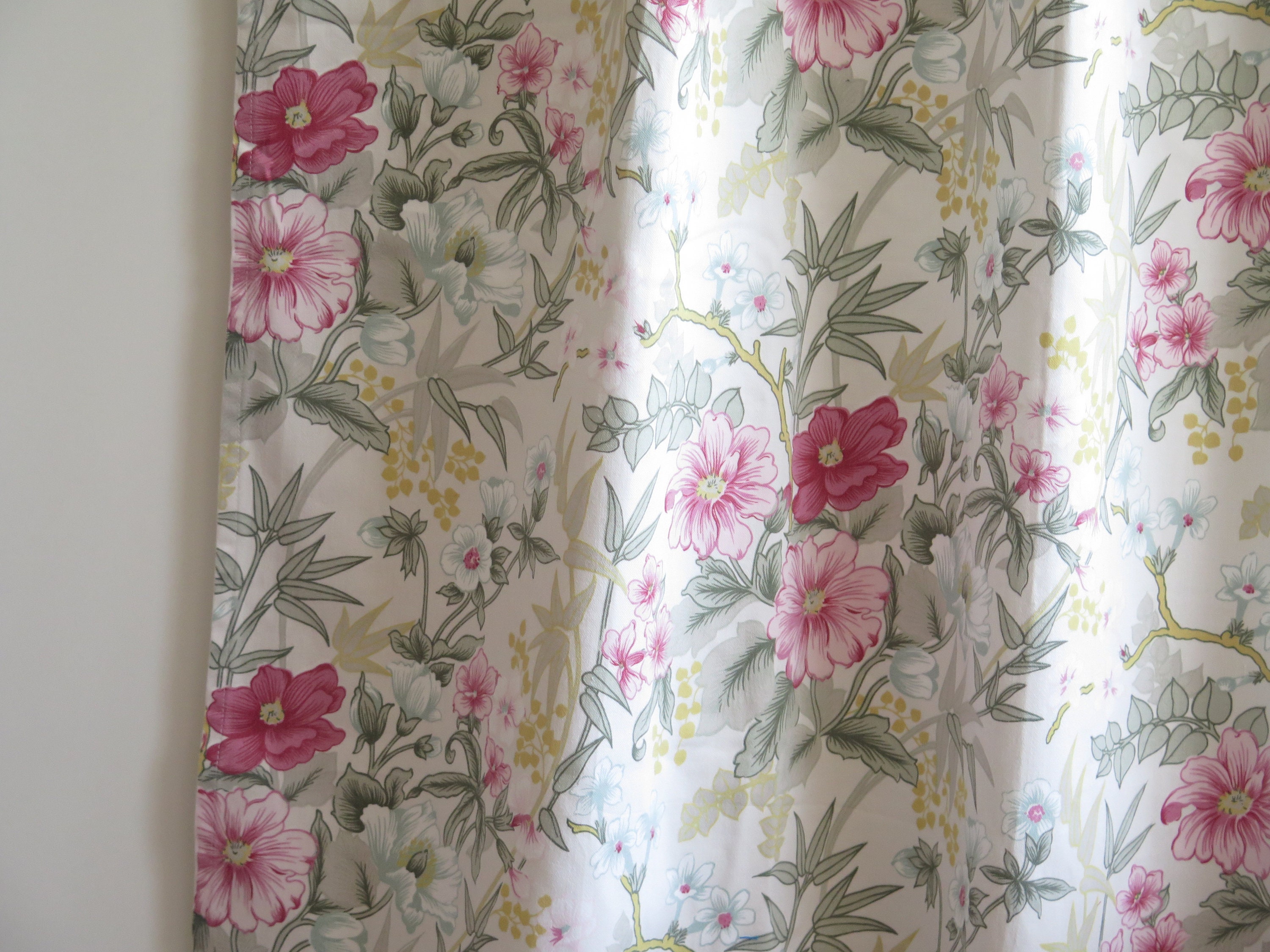 Floral Curtain Panels Set of 2 Cotton Sateen Fabric Green Pink - Etsy ...