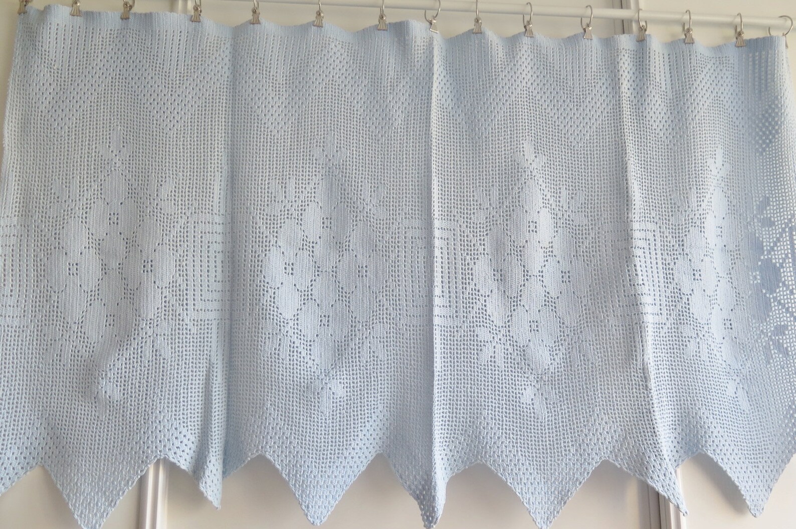 Vintage Curtain Valance Light Blue Swedish Crocheted Curtain - Etsy