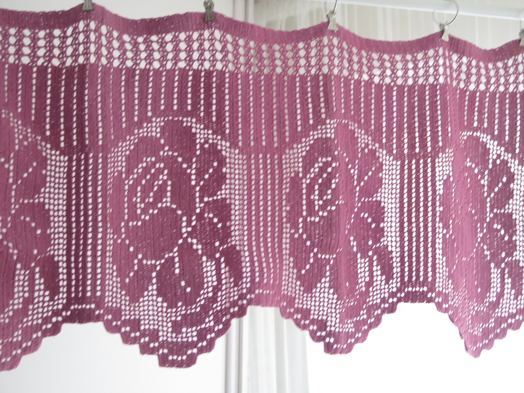 Crochet Valance Swedish Vintage Crocheted Old Pink Floral Curtain Roses ...