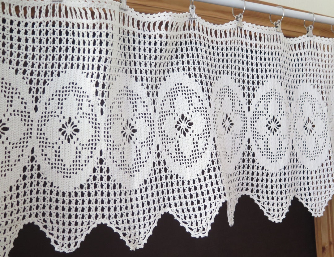Crochet Valance, White Vintage Window Valance, Scandinavian Handmade ...