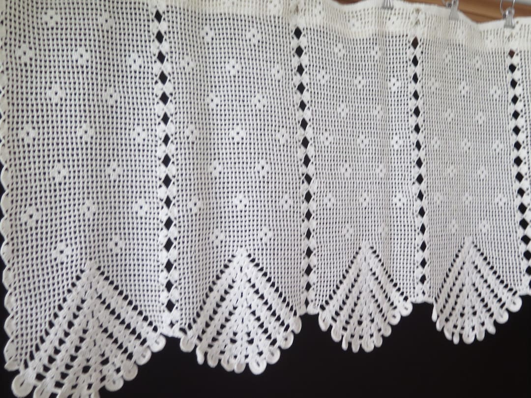 Crochet Valance, Handmade Cream Ornamented Floral Crochet Curtain, 212 ...