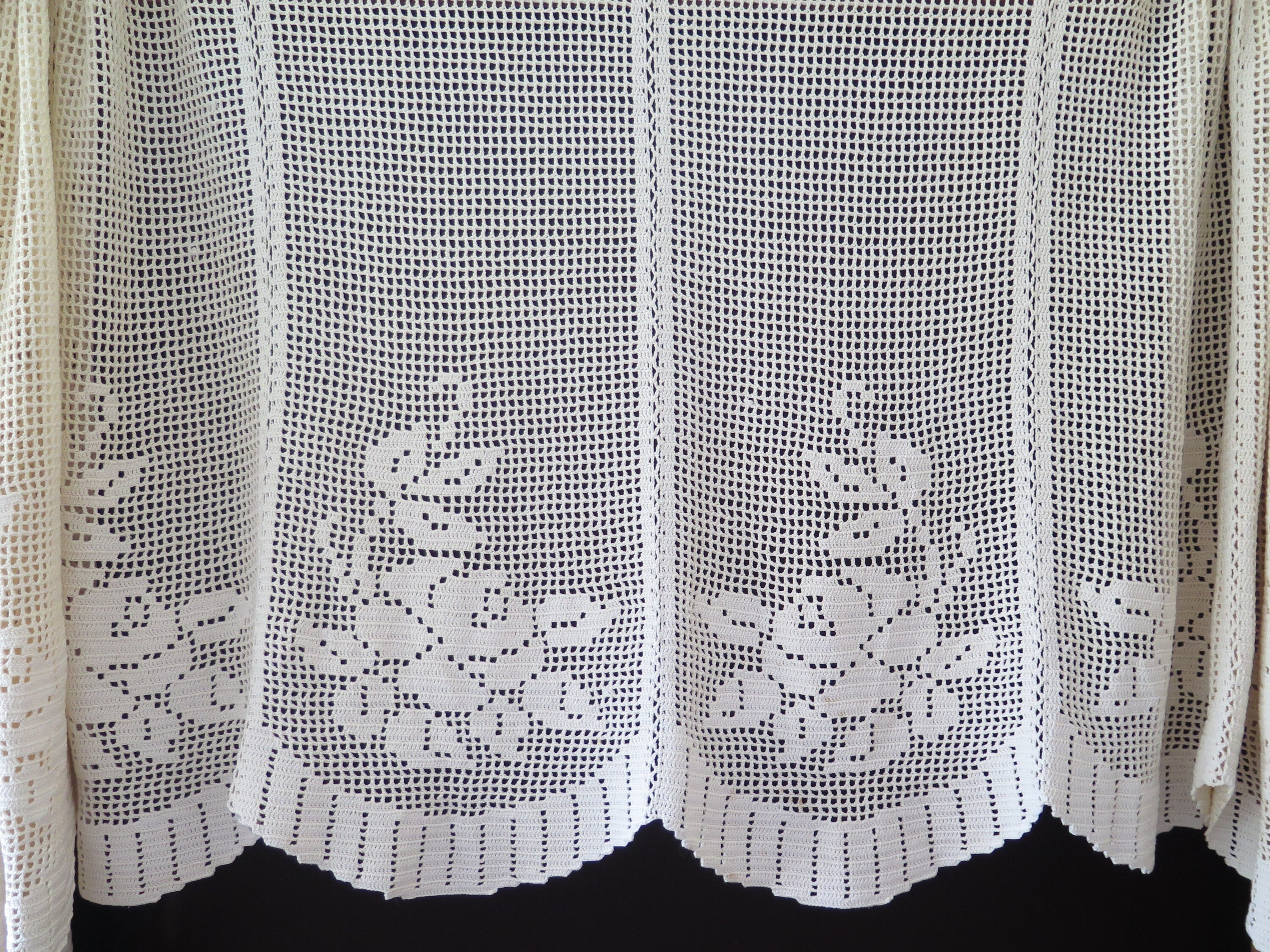 Crochet Curtain White Hand Crocheted Floral Window Valance Crochet Swag