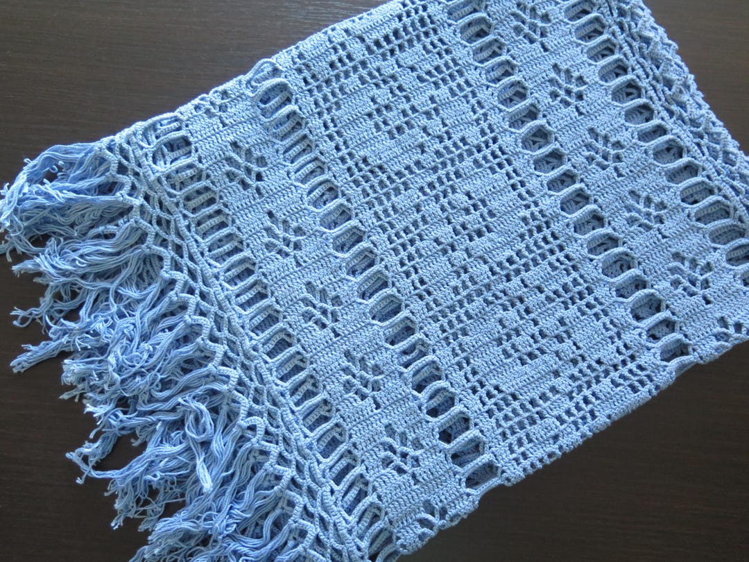 Crochet Valance Curtain Blue, 320 X 65 Cm / 125.9 X 25.59 Inch, Vintage ...