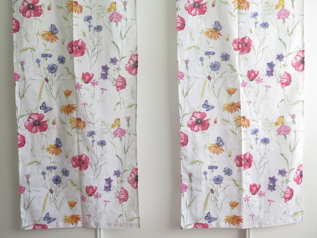 Floral Curtains, Side Panels Narrow Short Panels Cotton Fabric, Set of ...