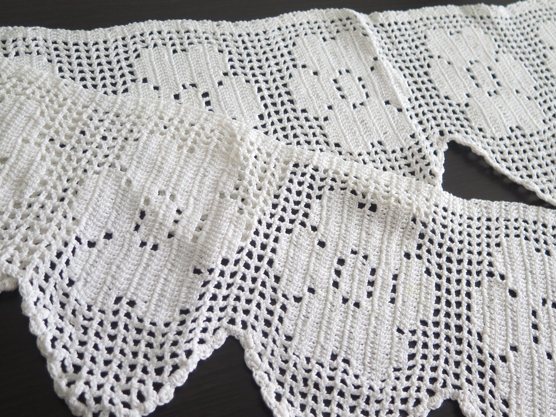 Crochet Valance White Floral Crochet Curtain, Vintage Handmade, Hand ...