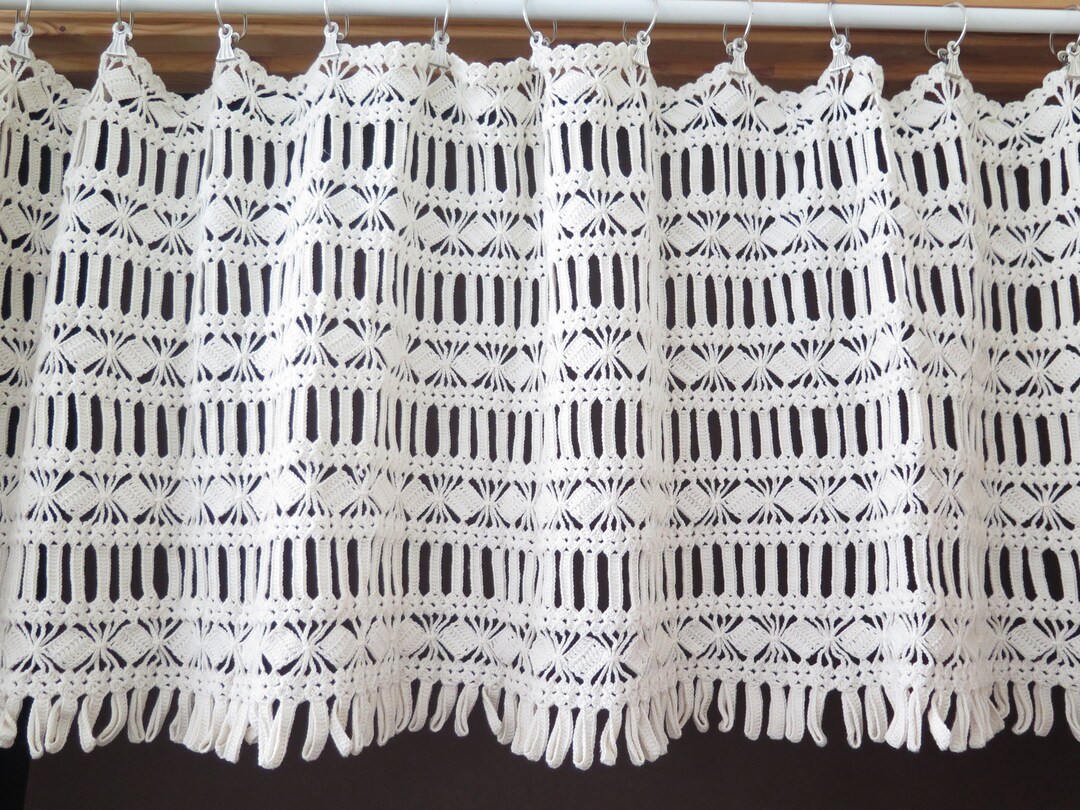 Crochet Valance With Loops, Light Beige Vintage Scandinavian Handmade ...