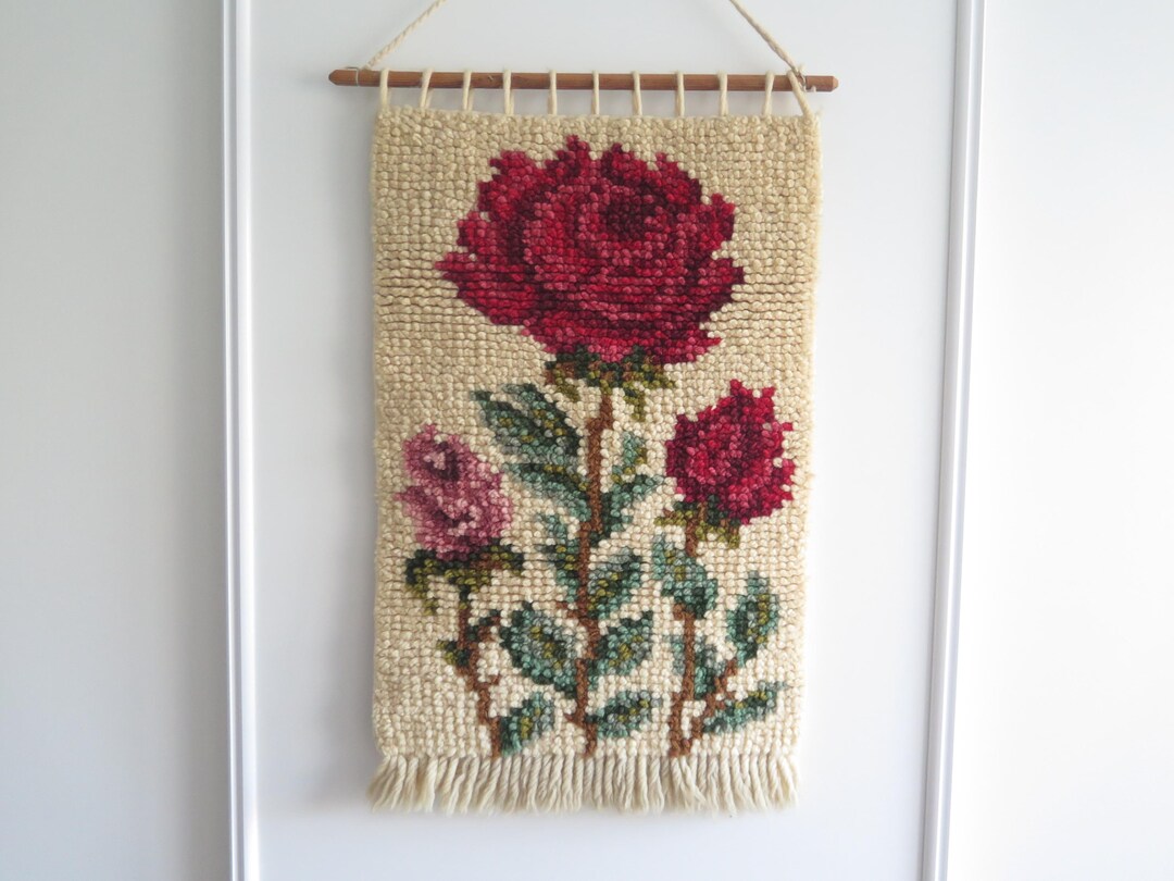 Woven Wall Decor Tapestry Gobelin Wall Hanging Red Pink Roses, Floral ...