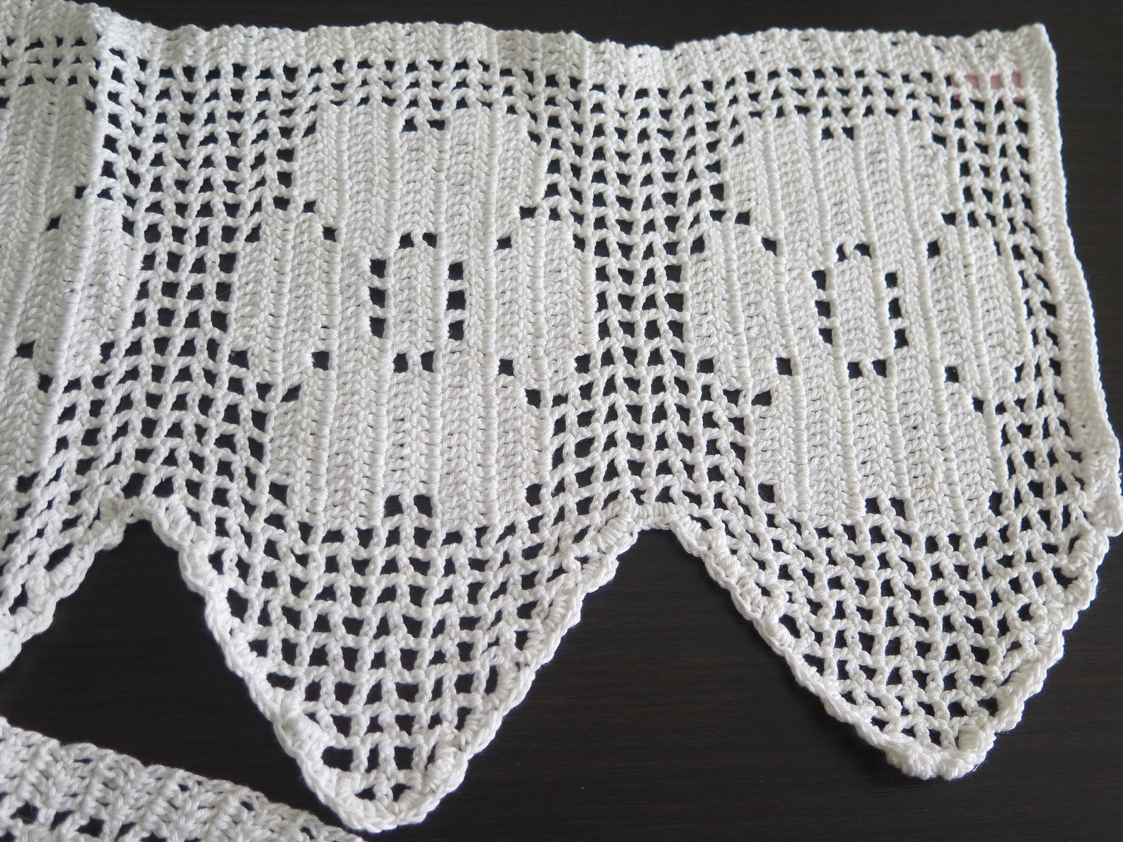 Crochet Valance White Floral Crochet Curtain, Vintage Handmade, Hand ...