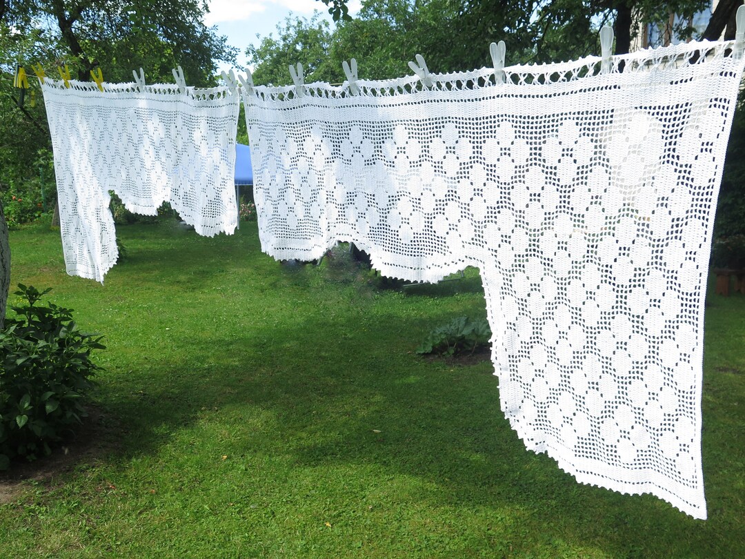 Crochet Curtains White Hand Crocheted Window Valance Crochet Swag